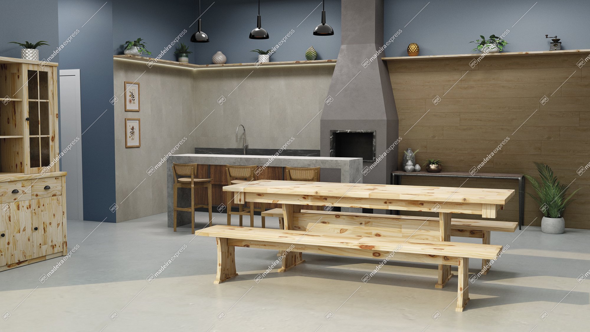 Painel de Pinus FJ C/C Rústico Madeira Express - 35x600x800 mm